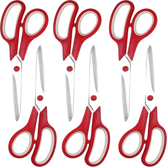 EXLEAF Red Scissors Bulk, 8" All Purpose Scissors Pack of 6 - High ...