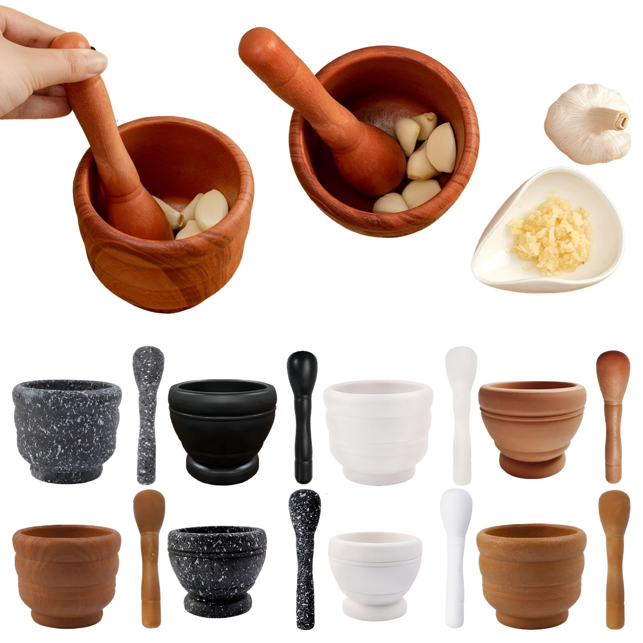 EXLEAF Wooden Mortar and Pestle Wooden Mortar Pestle Set Manual Grinder ...