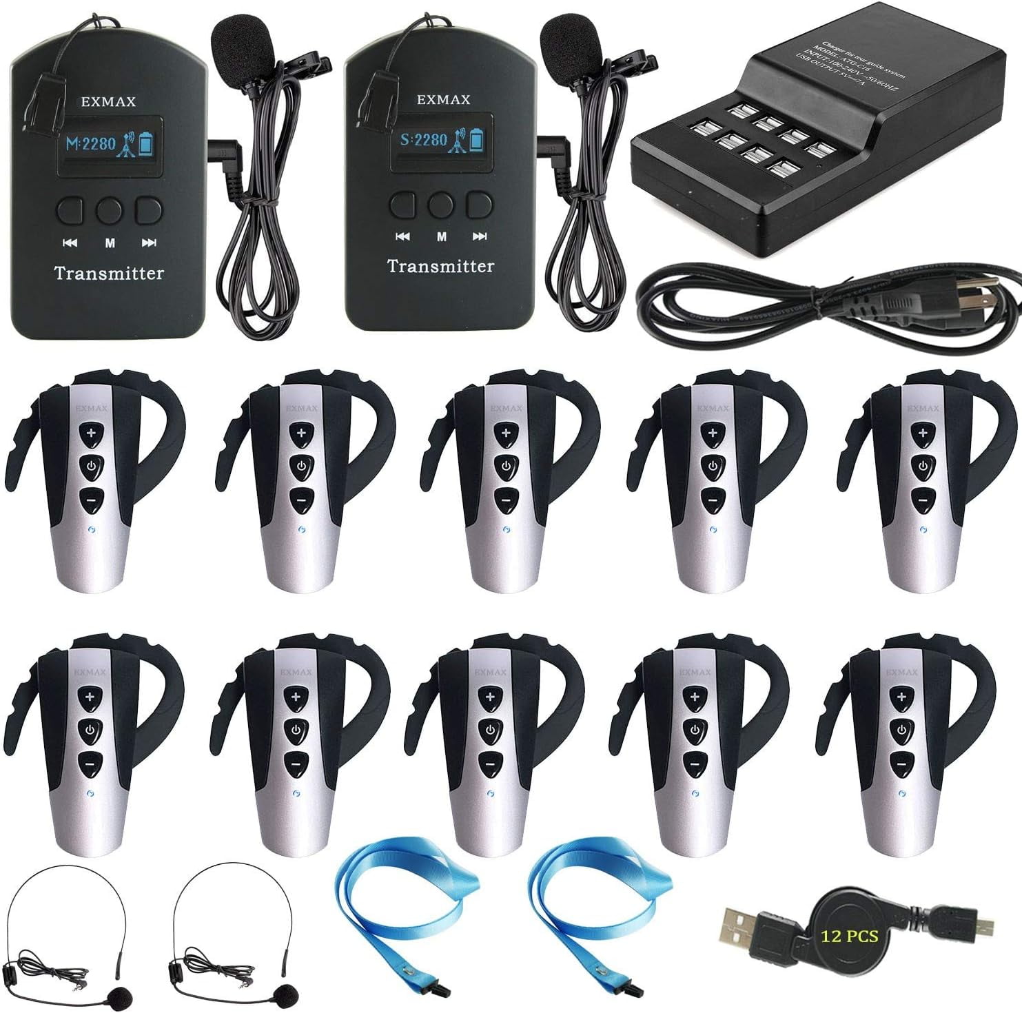 EXMAX 9999 Channels Wireless Tour Guide System Church Translation System 2.4G Frequency for ...