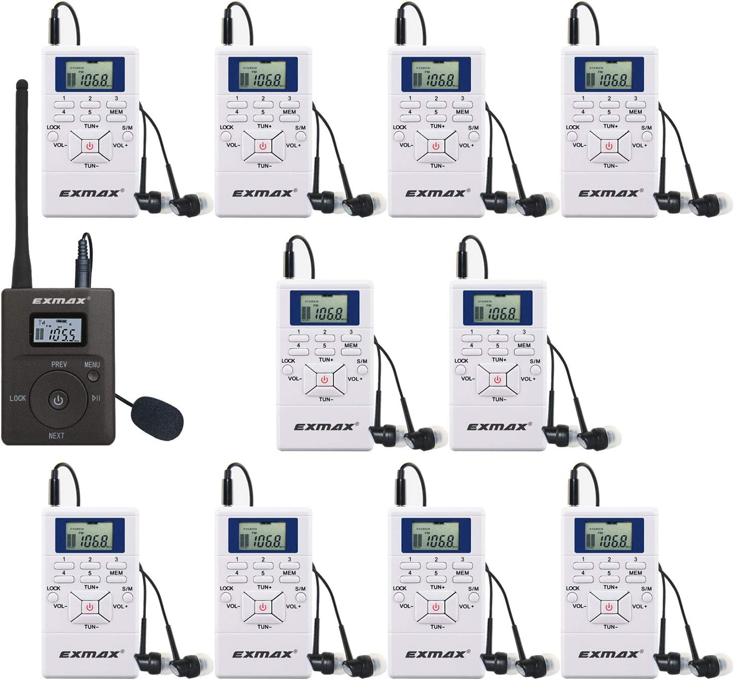 EXMAX E108 DSP Stereo Wireless Headsets FM Radio Broadcast System for ...