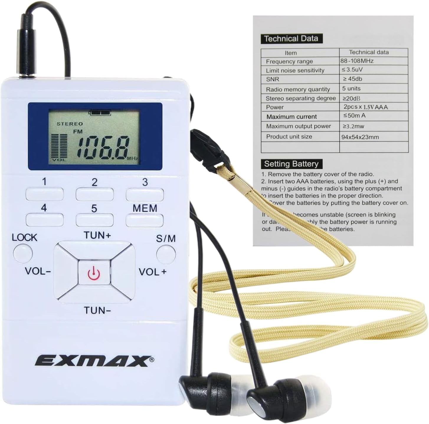 EXMAX E108 Wireless FM Radio Receiver Portable DSP Stereo Pocket Mini ...