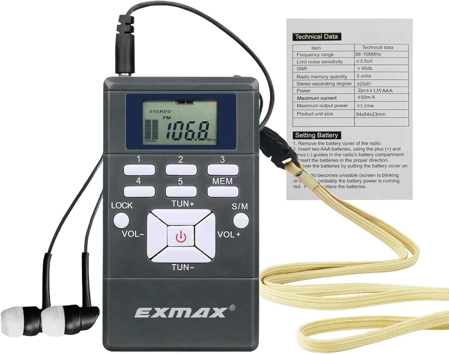 EXMAX® E108 Wireless Stereo FM Radio Receiver Portable Pocket Small ...
