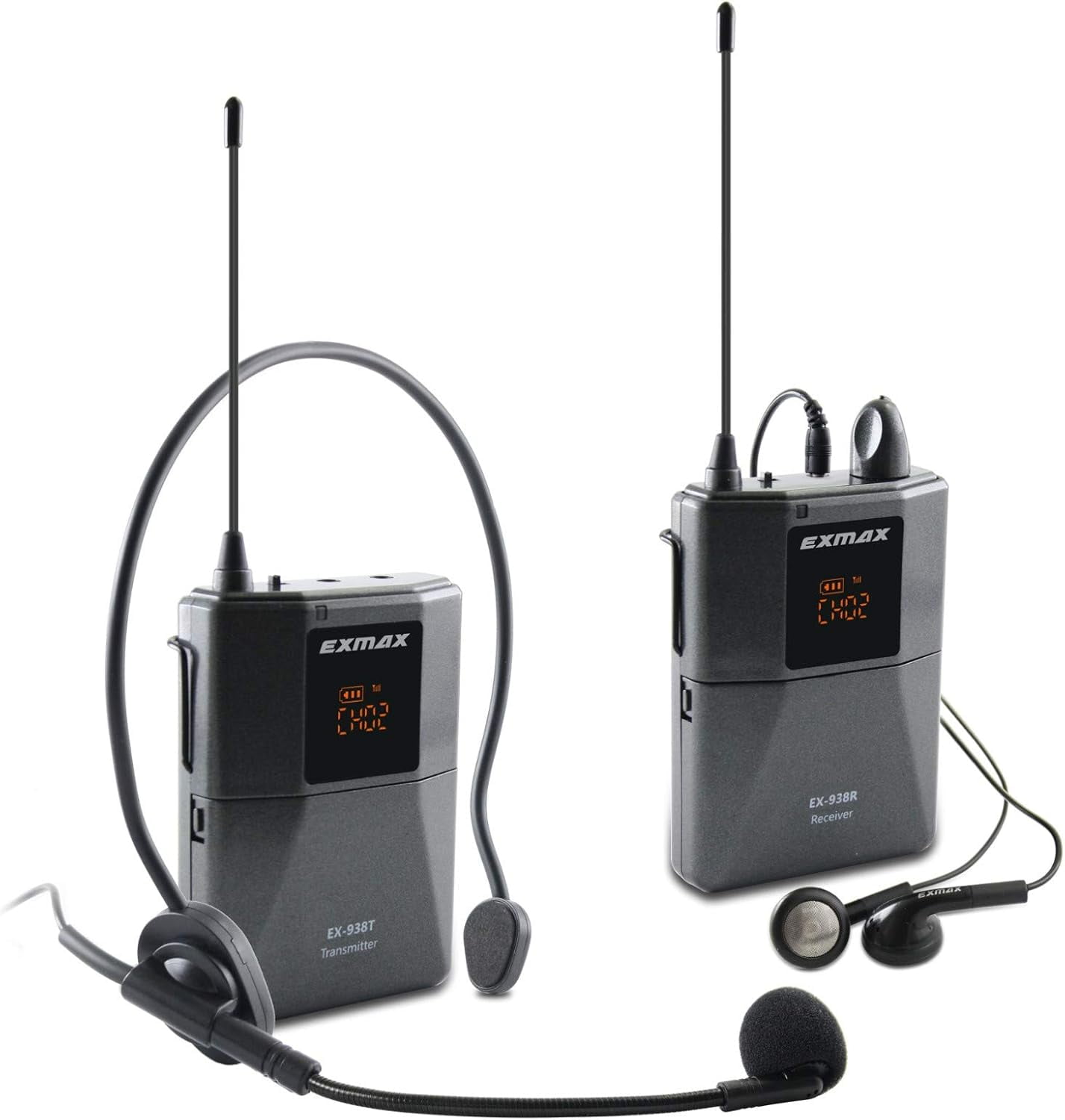 EXMAX EX-938 UHF Voice Acoustic Transmission Wireless Tour Guide ...