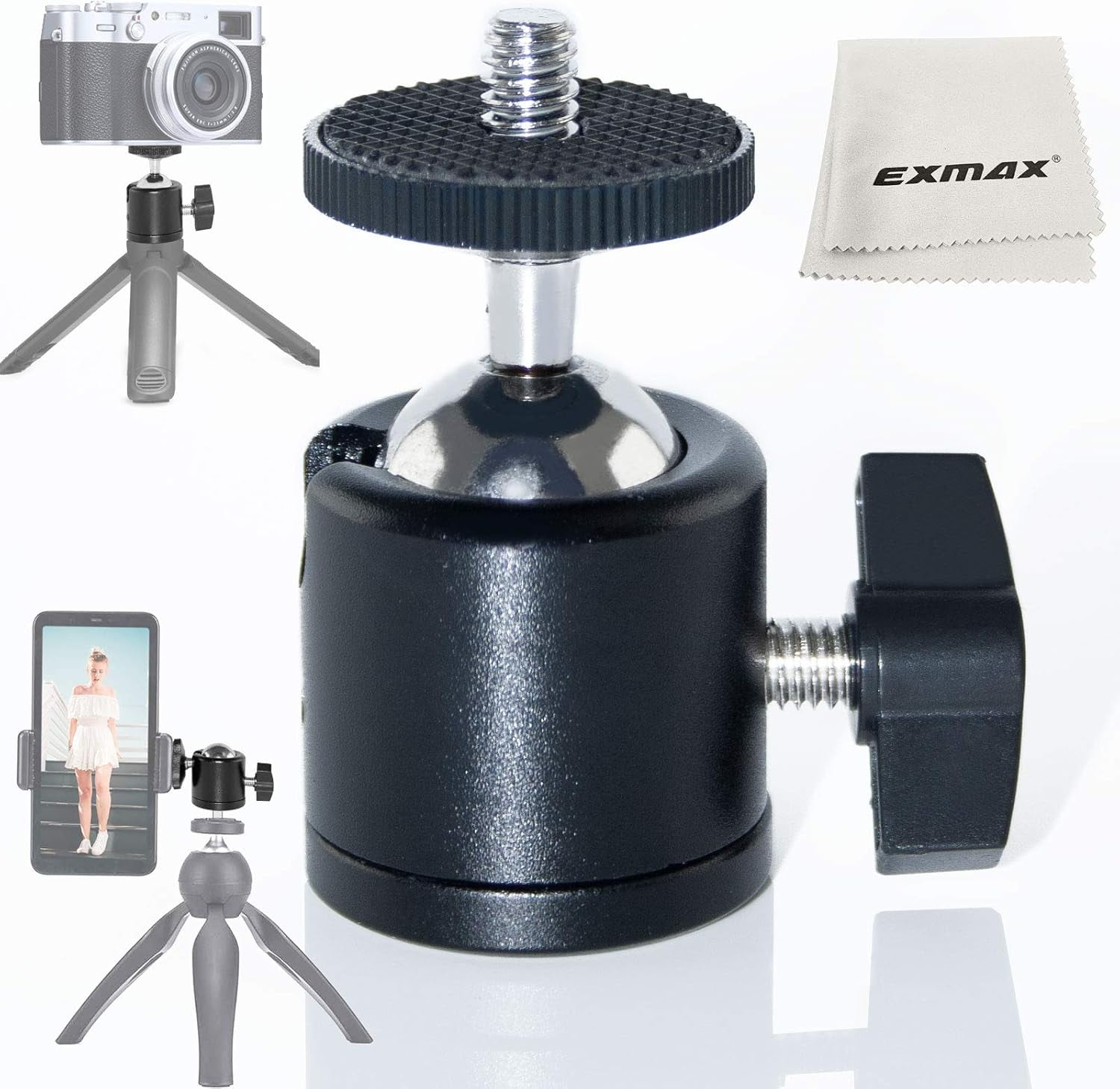 EXMAX Swivel Mini Tripod Ball Head 360 Degree Aluminum Alloy Body ...