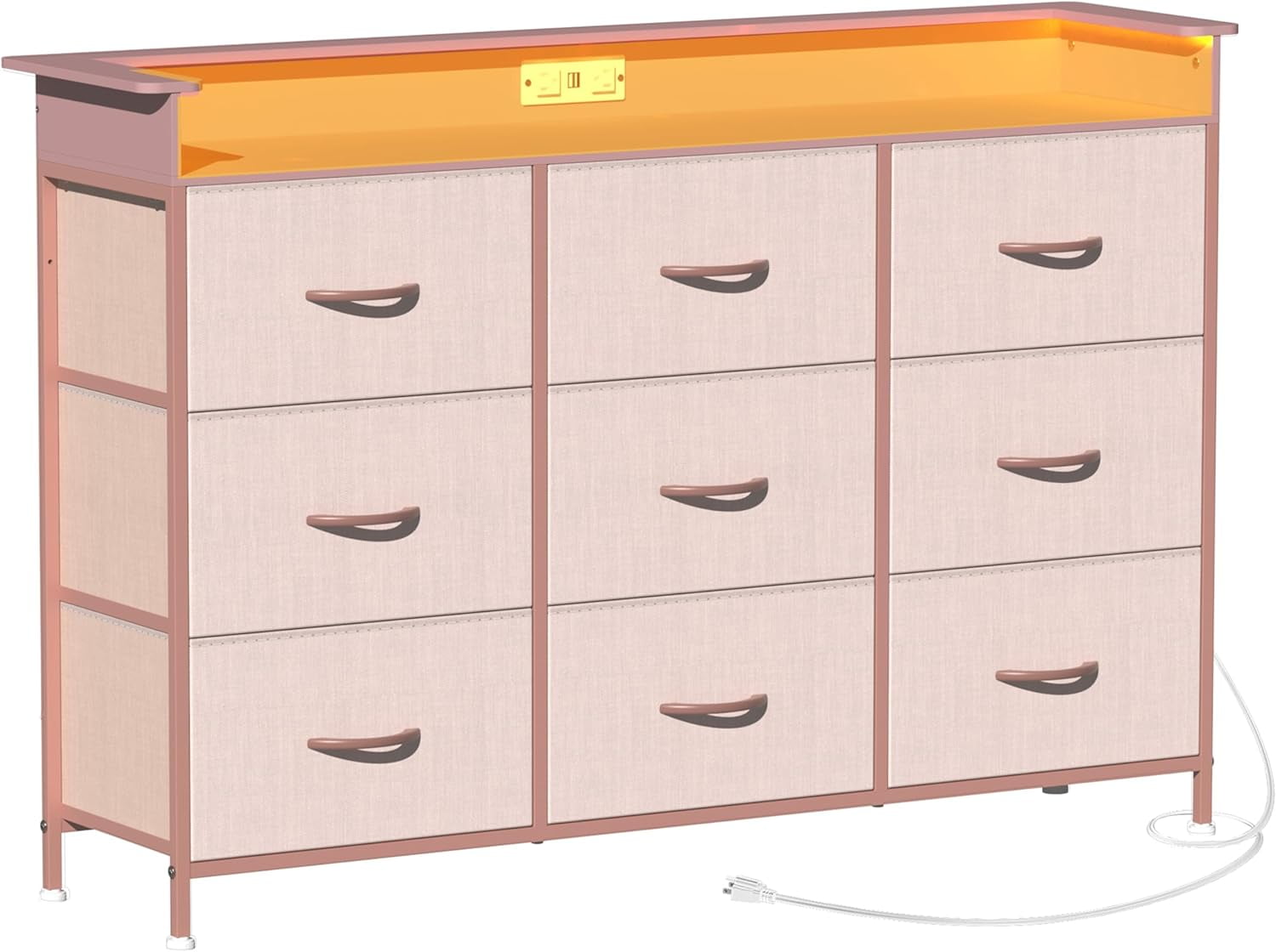 EXOTICA Pink Dresser with LED Light for Girls Bedroom 9 Drawer Dressers ...