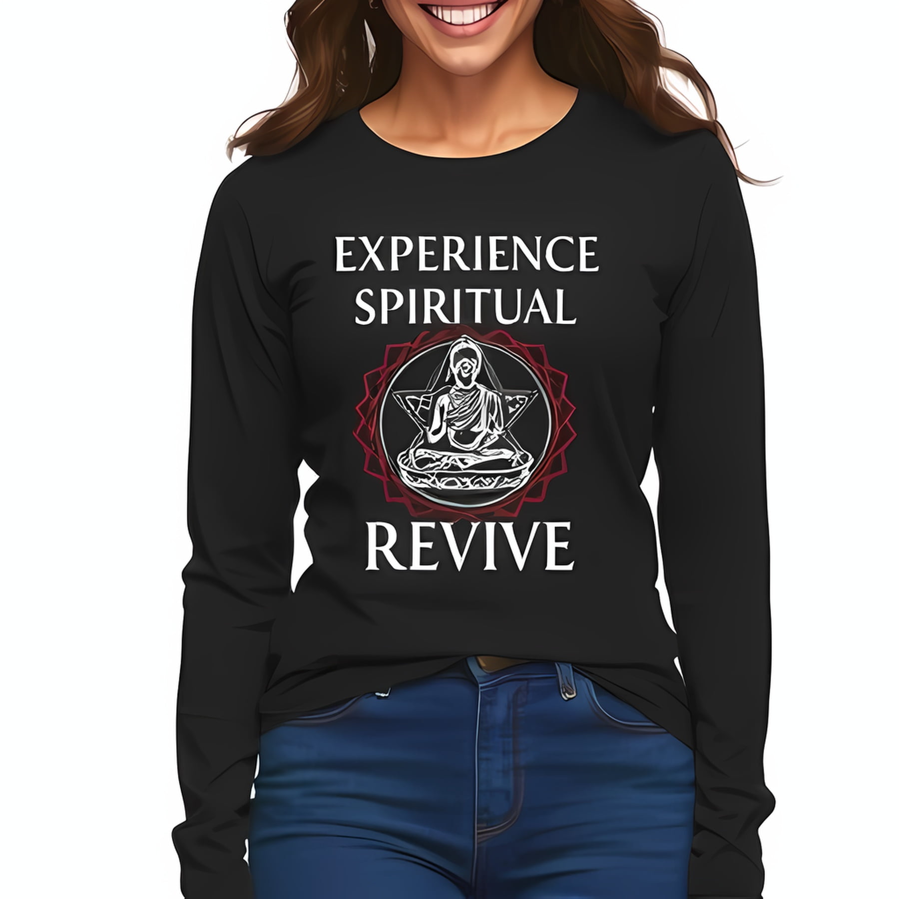 EXPERIENCE SPIRITUAL REVIVE Long Sleeve T-Shirt with Design ...