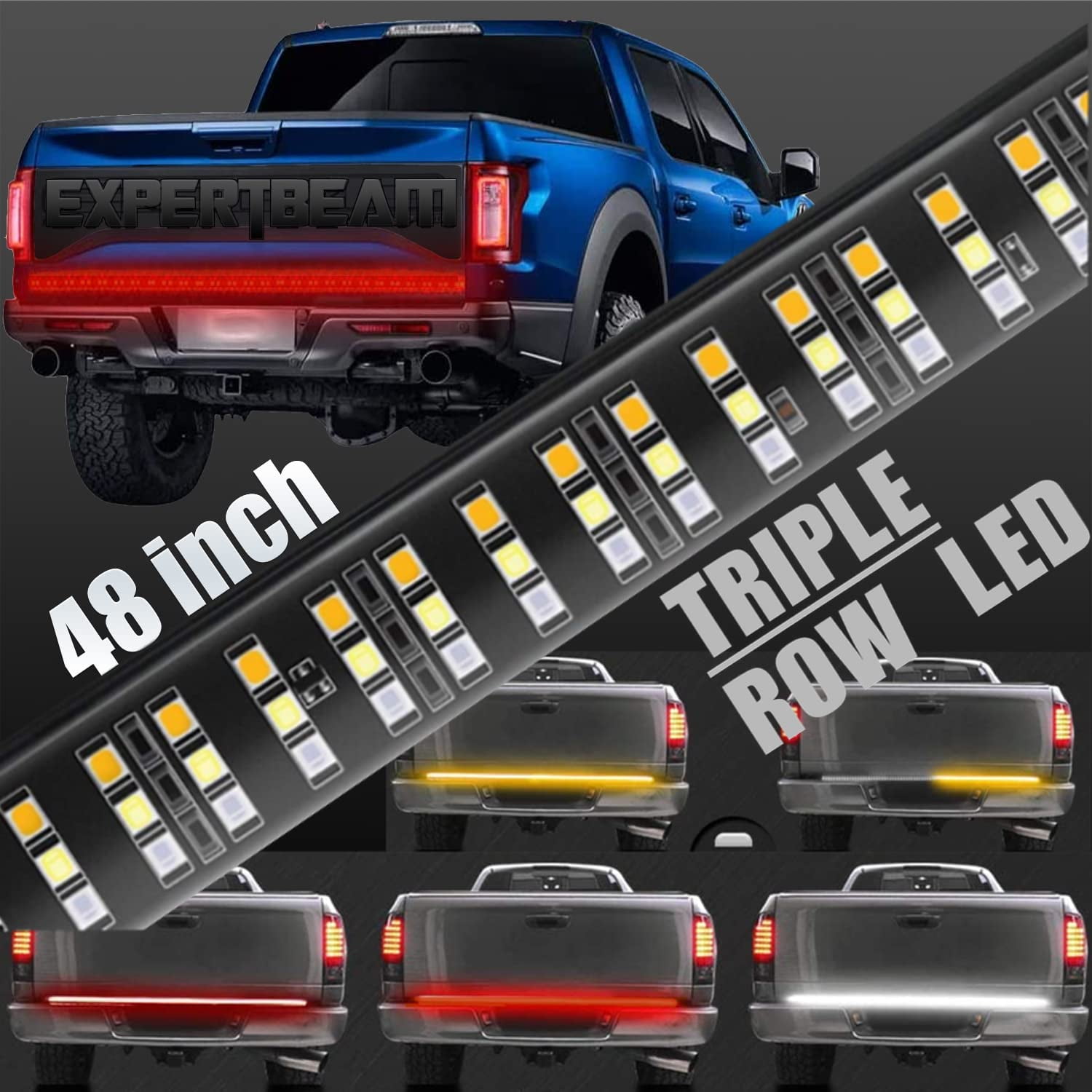 EXPERTBEAM Tailgate Light Bar 48 Inch BSL1 Triple Row LED Full Function ...
