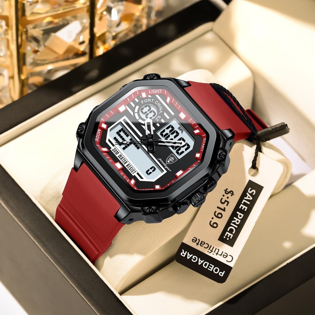 Explojoy Men's Square Digital Watch – Waterproof, Silicone Strap, LED ...