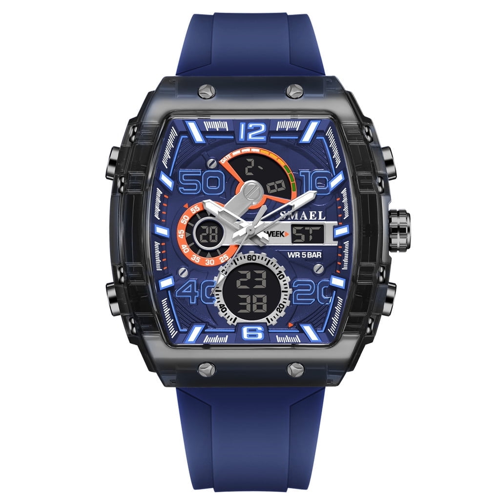 EXPLOJOY Men's Tonneau-Shaped Digital Sport Watch – Dual Display ...