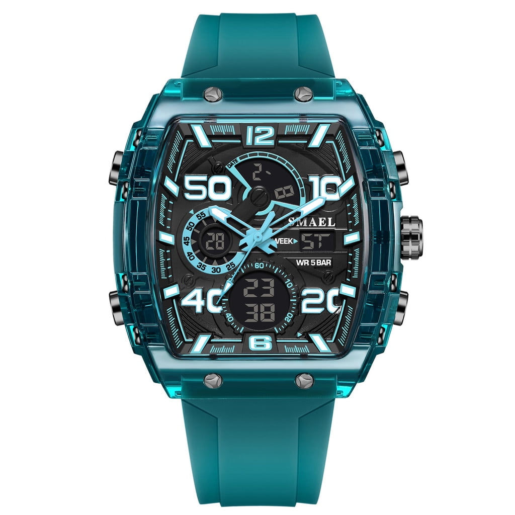 EXPLOJOY Men's Tonneau-Shaped Digital Sport Watch – Dual Display ...