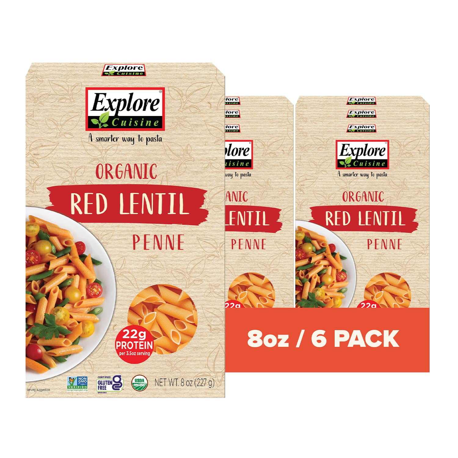 EXPLORE CUISINE Organic Red Lentil Penne - High Protein, Gluten Free ...
