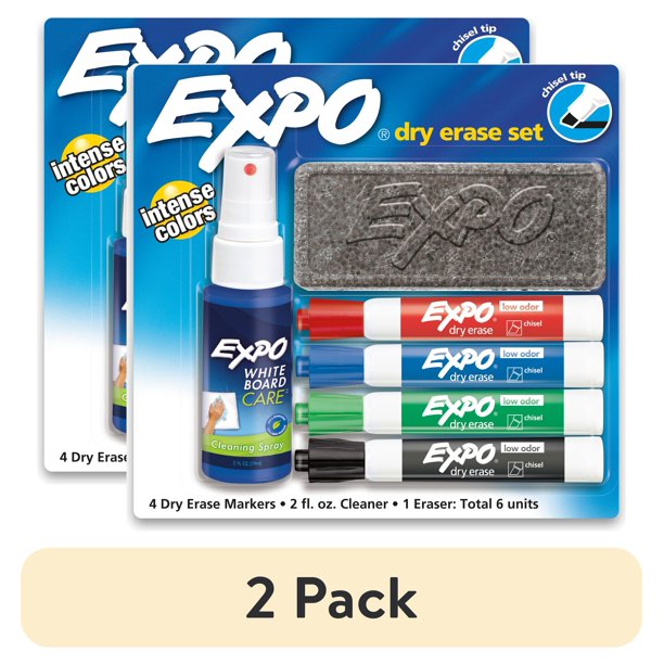 (2 pack) Expo Low Odor Dry Erase Marker Starter Set, Chisel Tip ...