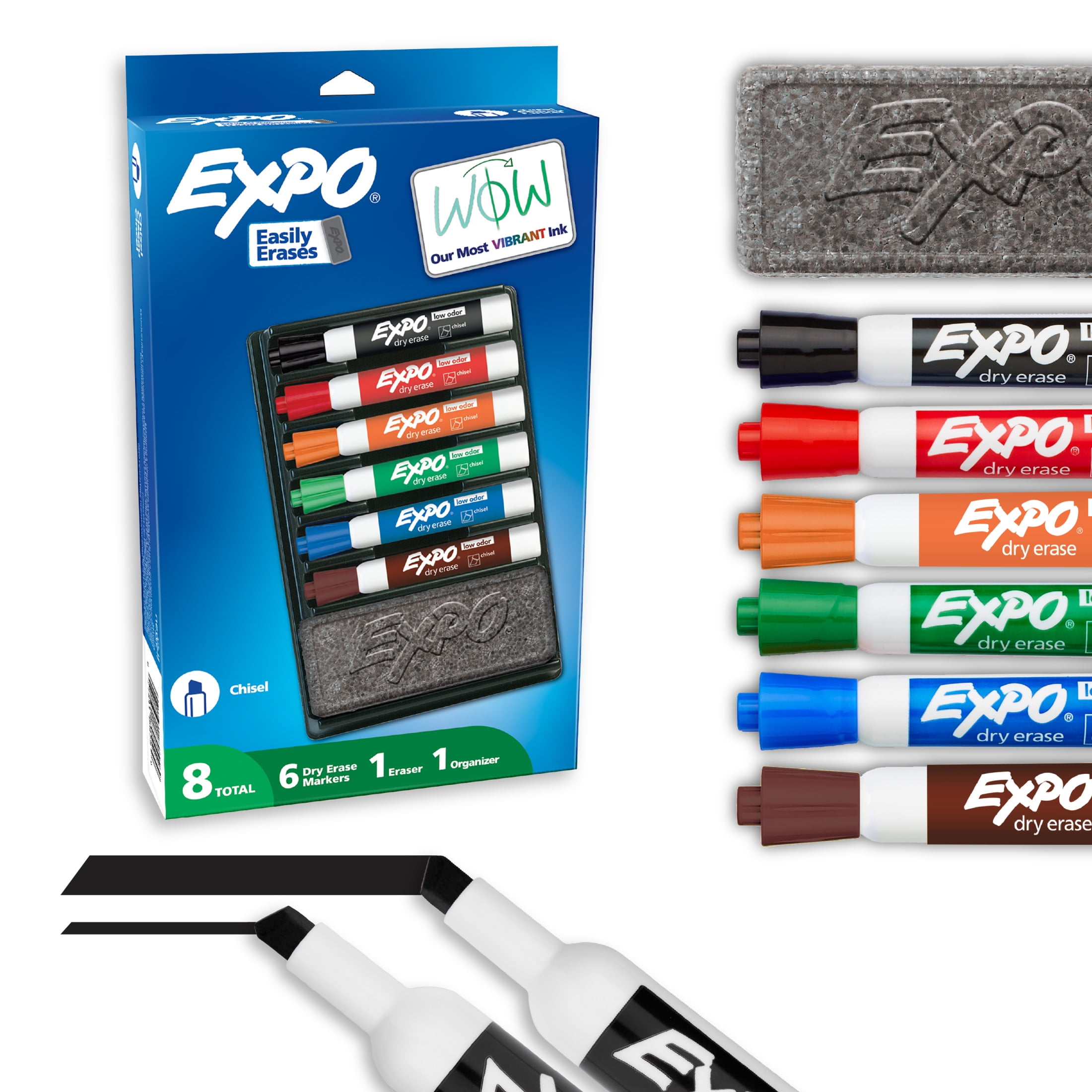 EXPO Colorful Dry Erase Markers & Eraser Organizer Kit, Chisel Tip ...