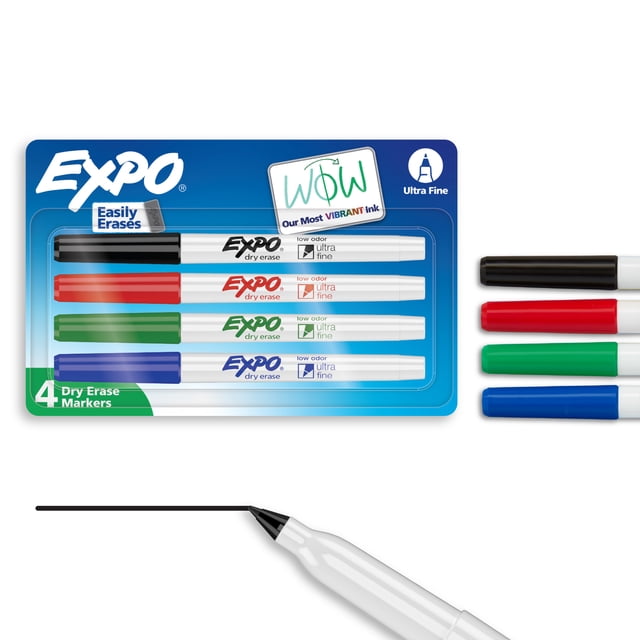 EXPO Dry Erase Markers, Ultra Fine Tip, Assorted Colors, 4 Count ...