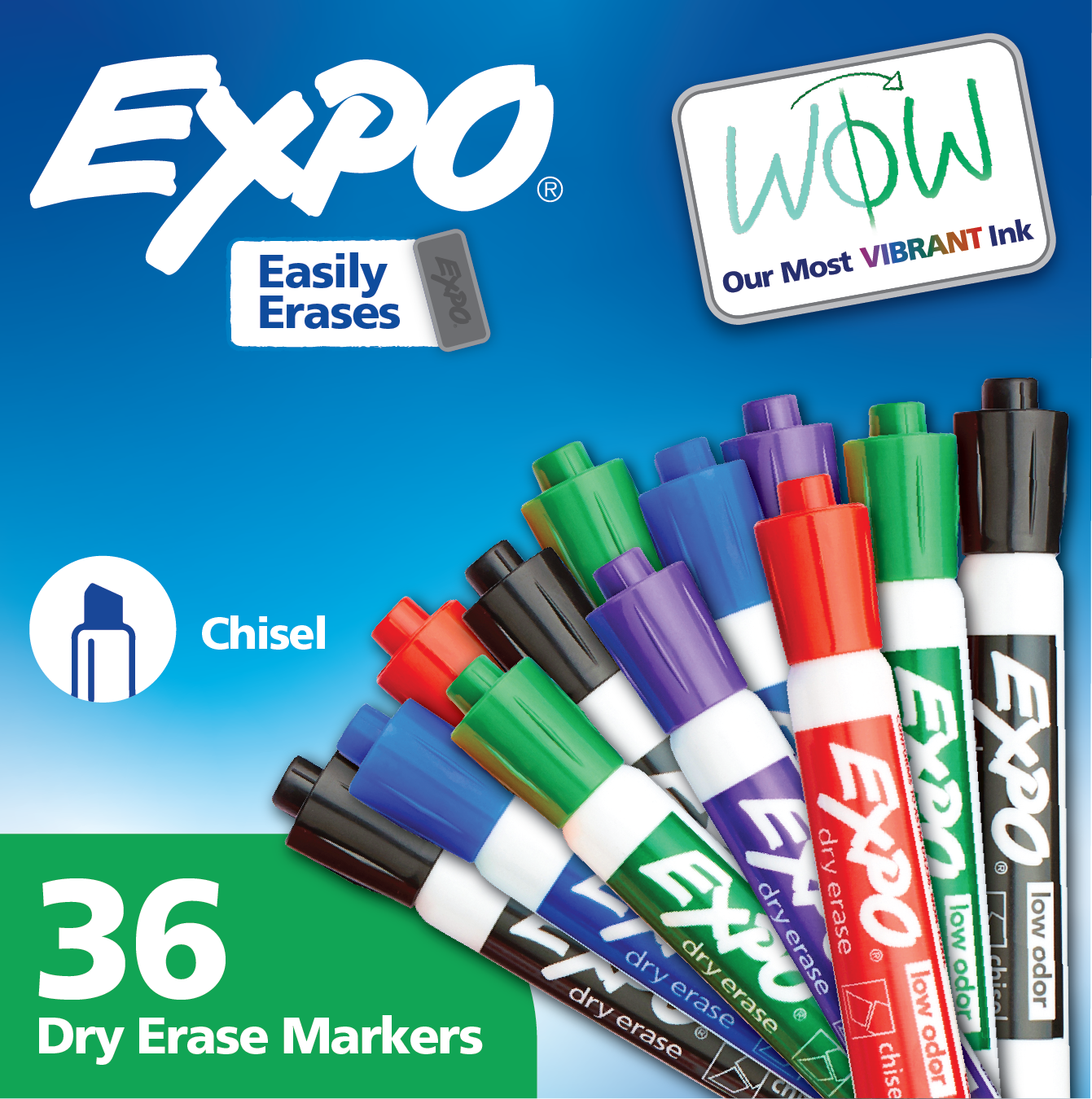 EXPO Low Odor Dry Erase Markers, Fine Point, Assorted Set, Chisel Tip ...