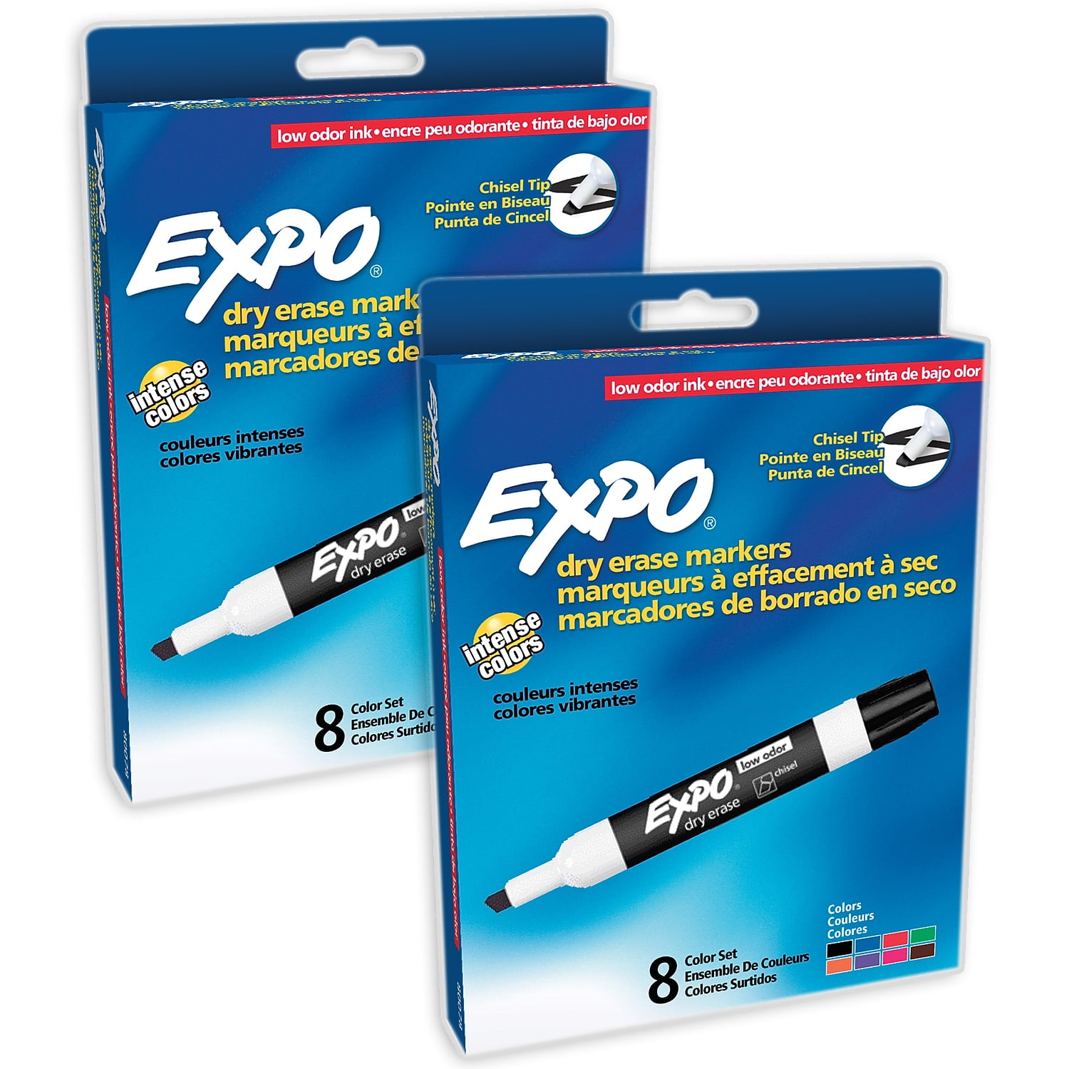 EXPO Low-Odor Dry Erase Markers, Chisel Tip, 8 Colors, 8 Per Pack, 2 ...