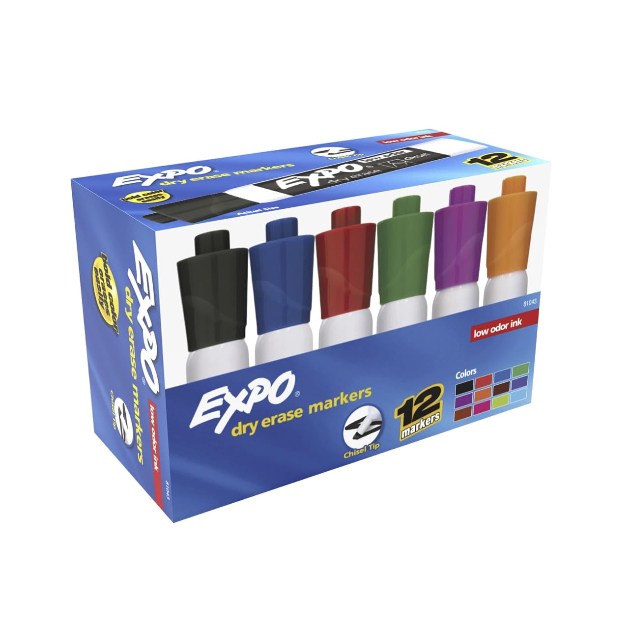 Expo Low Odor Dry Erase Markers Chisel Tip Assorted Colors 12 Count