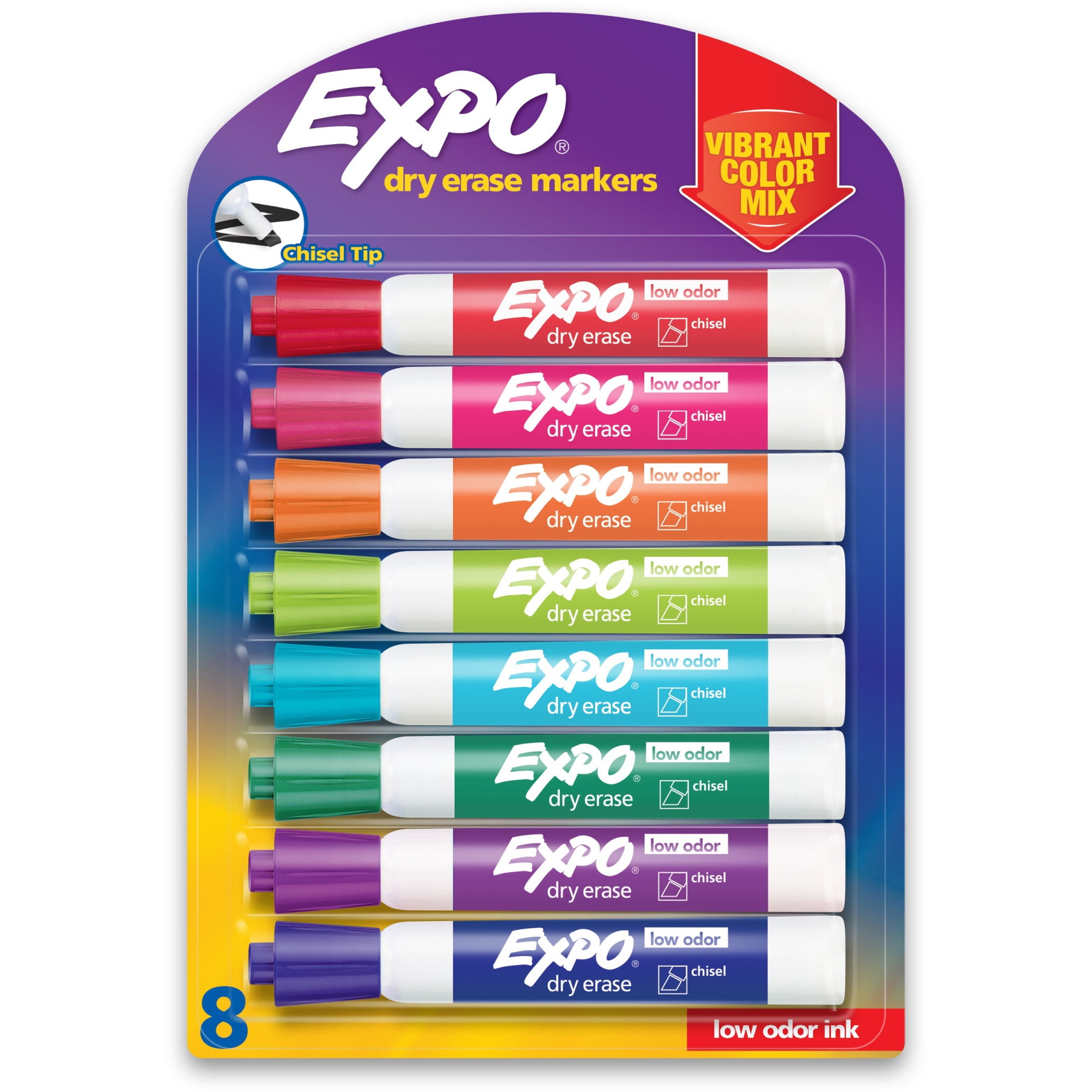 EXPO® Low-Odor Dry-Erase Markers, Chisel Point, Assorted Colors, Pack ...