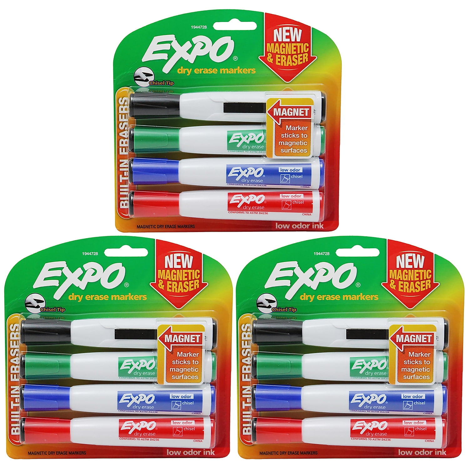 EXPO Magnetic Dry Erase Markers with Eraser, Chisel Tip, Assorted, 4 ...