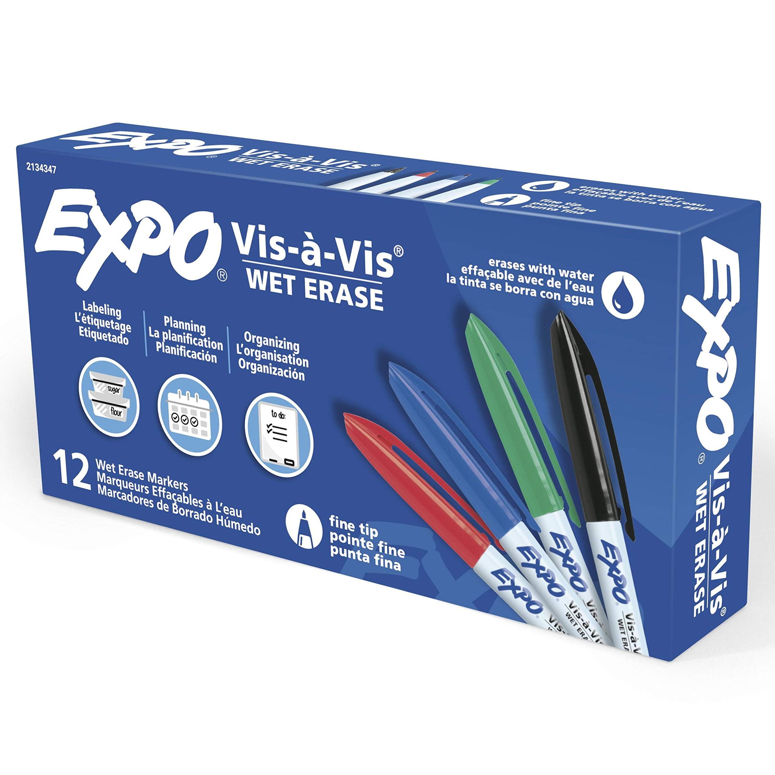 EXPO Vis-a-Vis Wet Erase Markers, Fine Point, Assorted Colors, 12 Count ...