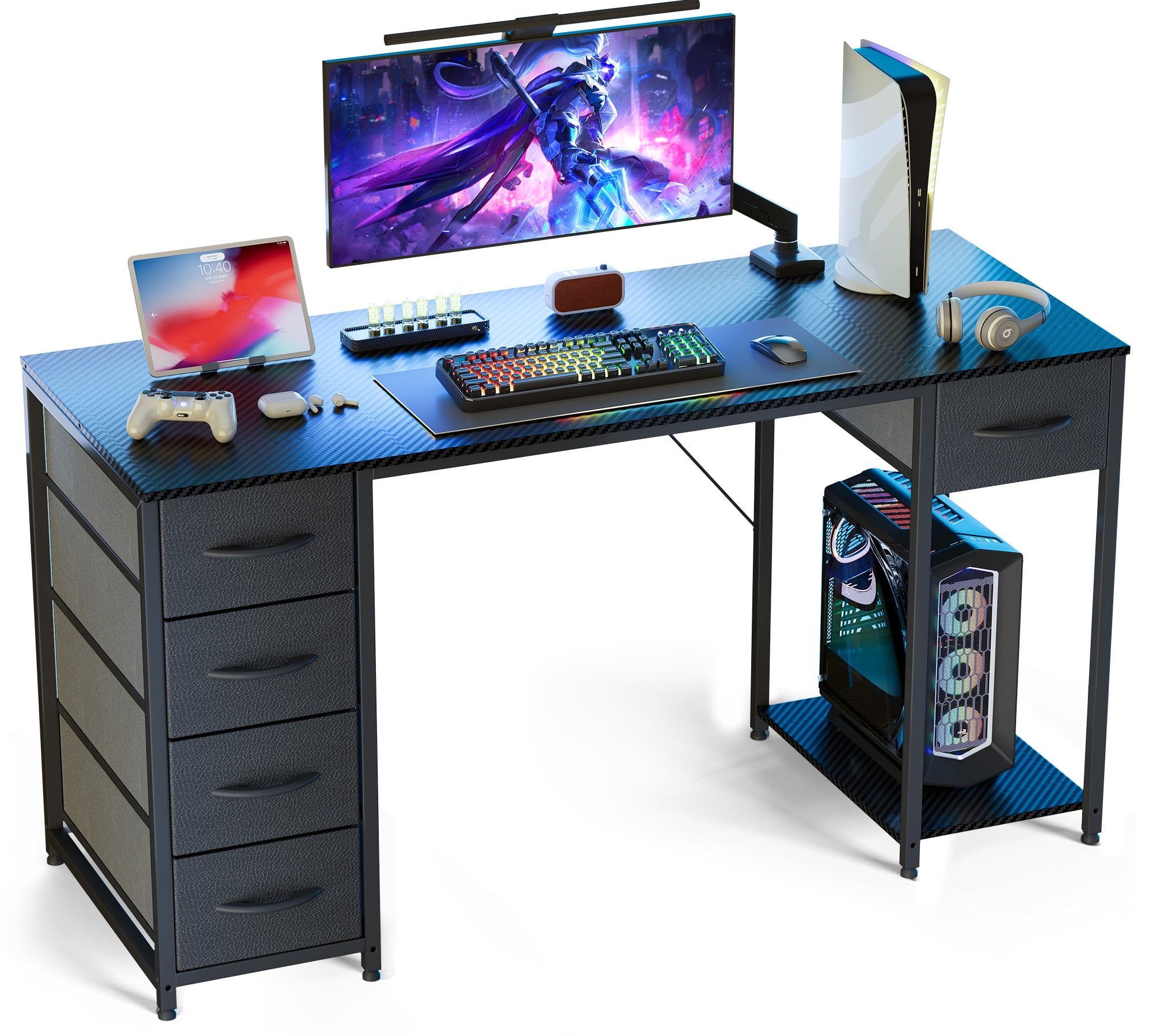 EXRACING 47 inch Carbon Fiber Gaming Computer Desk with 5 Fabric ...