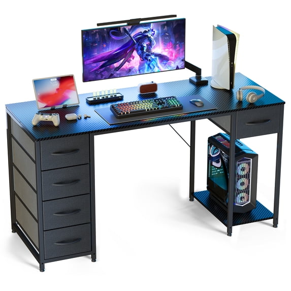 EXRACING 47 inch Carbon Fiber Gaming Computer Desk with 5 Fabric ...