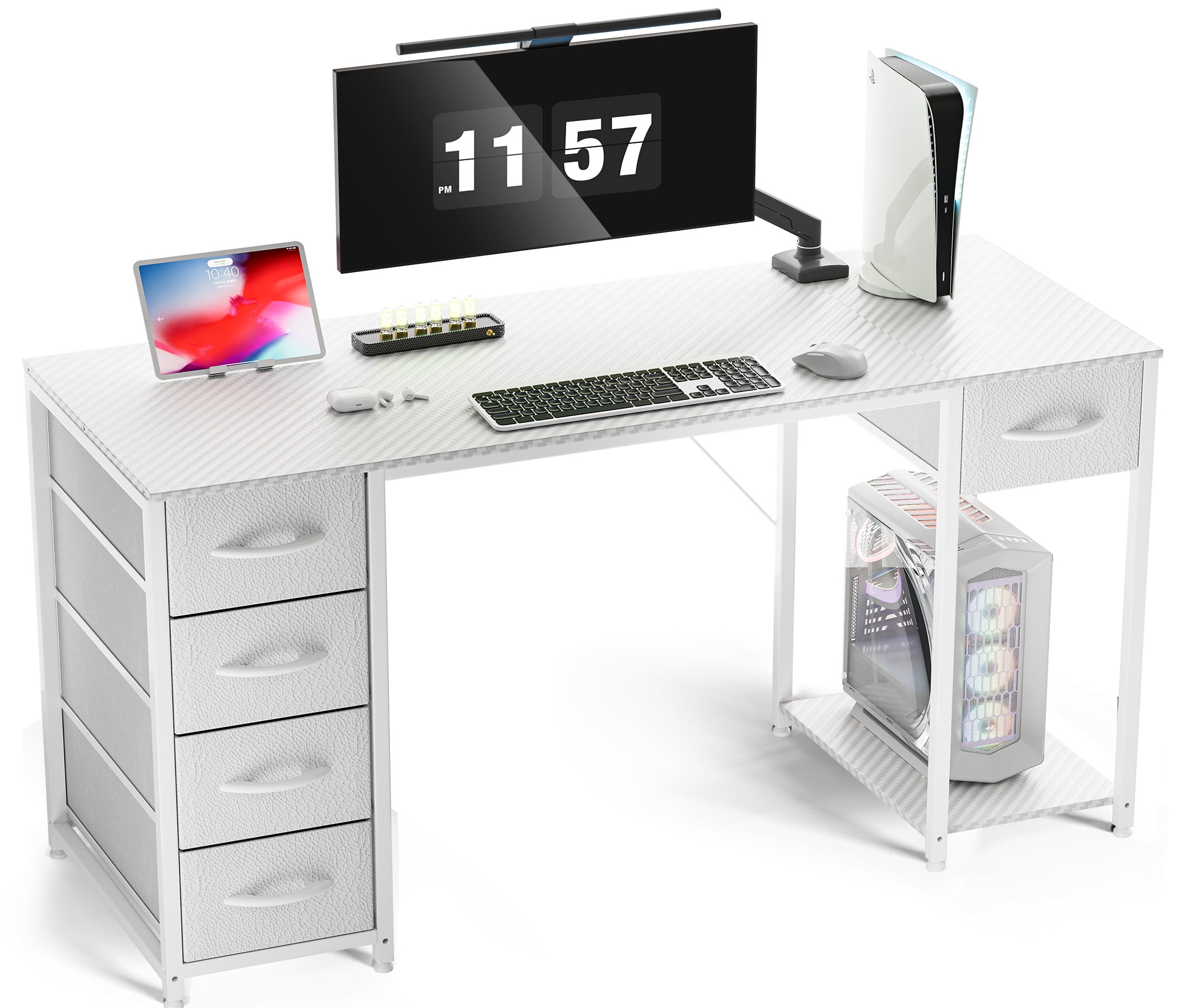 EXRACING 47 inch Carbon Fiber Gaming Computer Desk with 5 Fabric ...