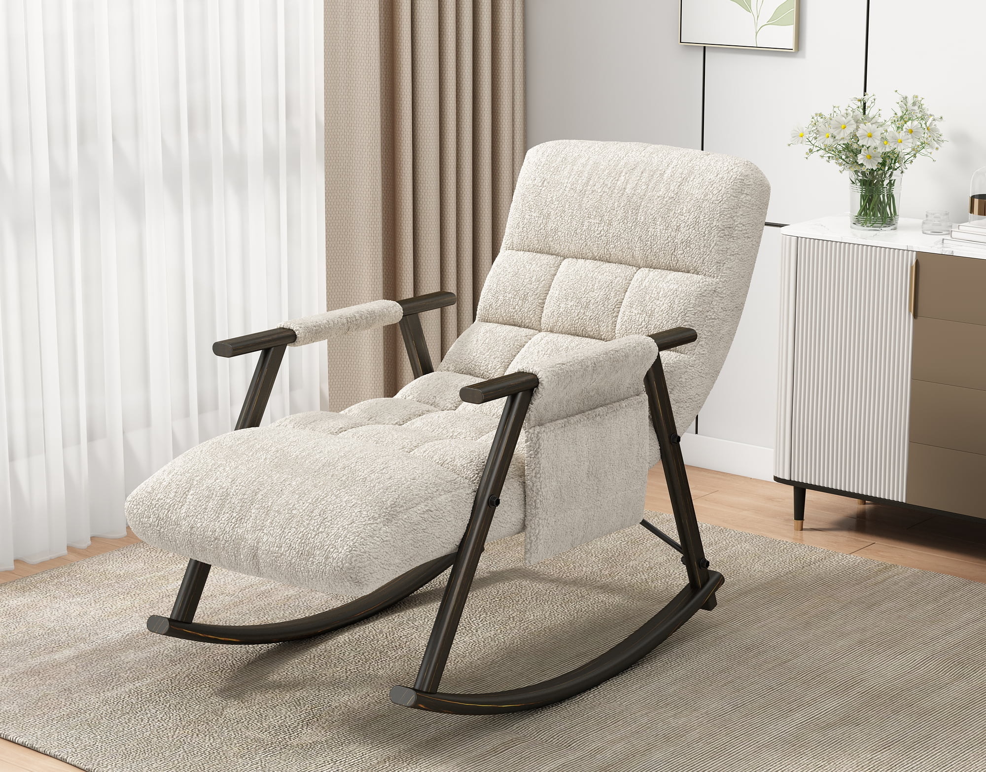 EXRACING Casual folding rocking chair upholstered, lounge rocking chair ...