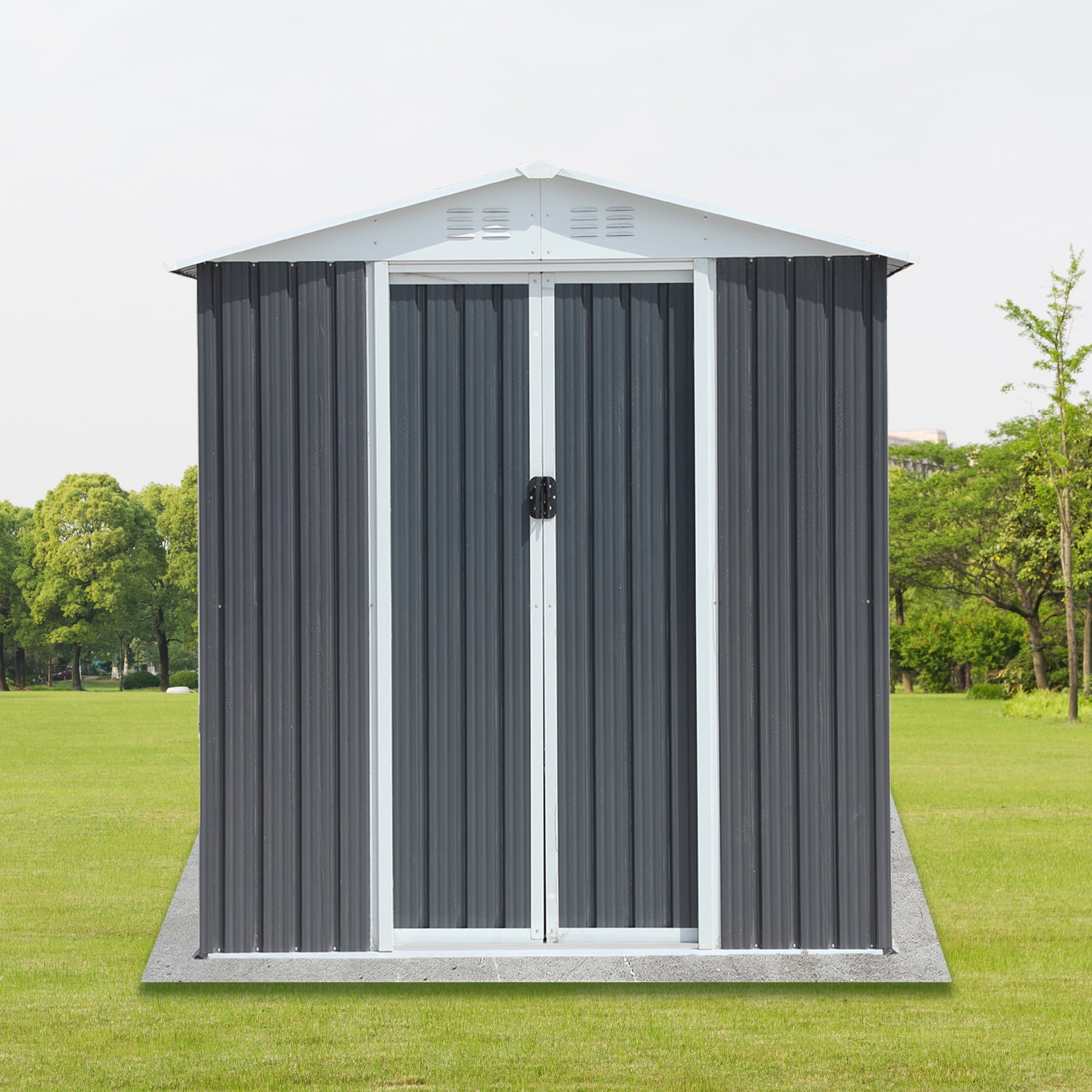 EXRACING Shed 6*4 ft Outdoor Metal Storage Shed with Double Door Steel ...