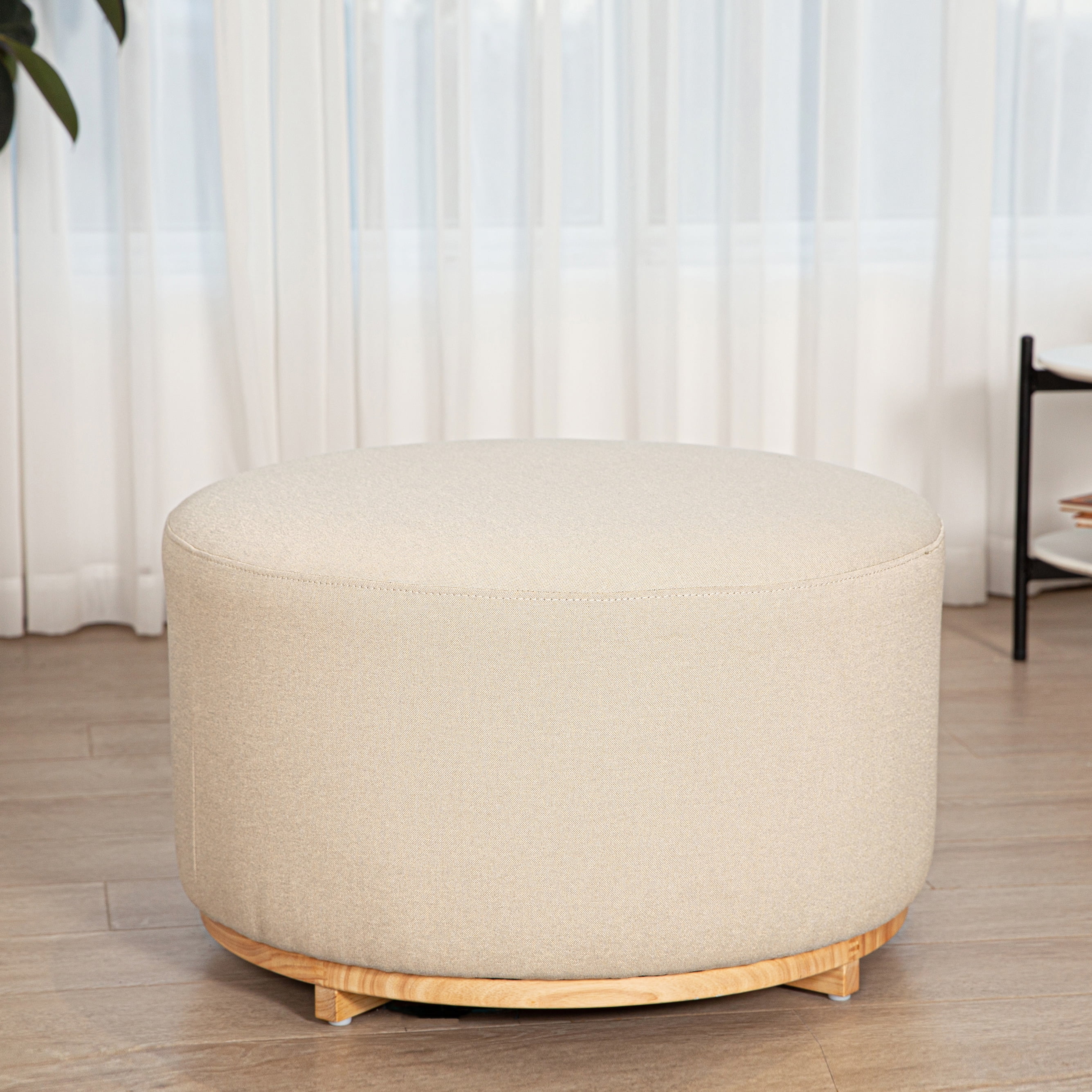 EXTRA COMFY 28" Modern Round Ottoman with Wood base - Cream - Walmart.com
