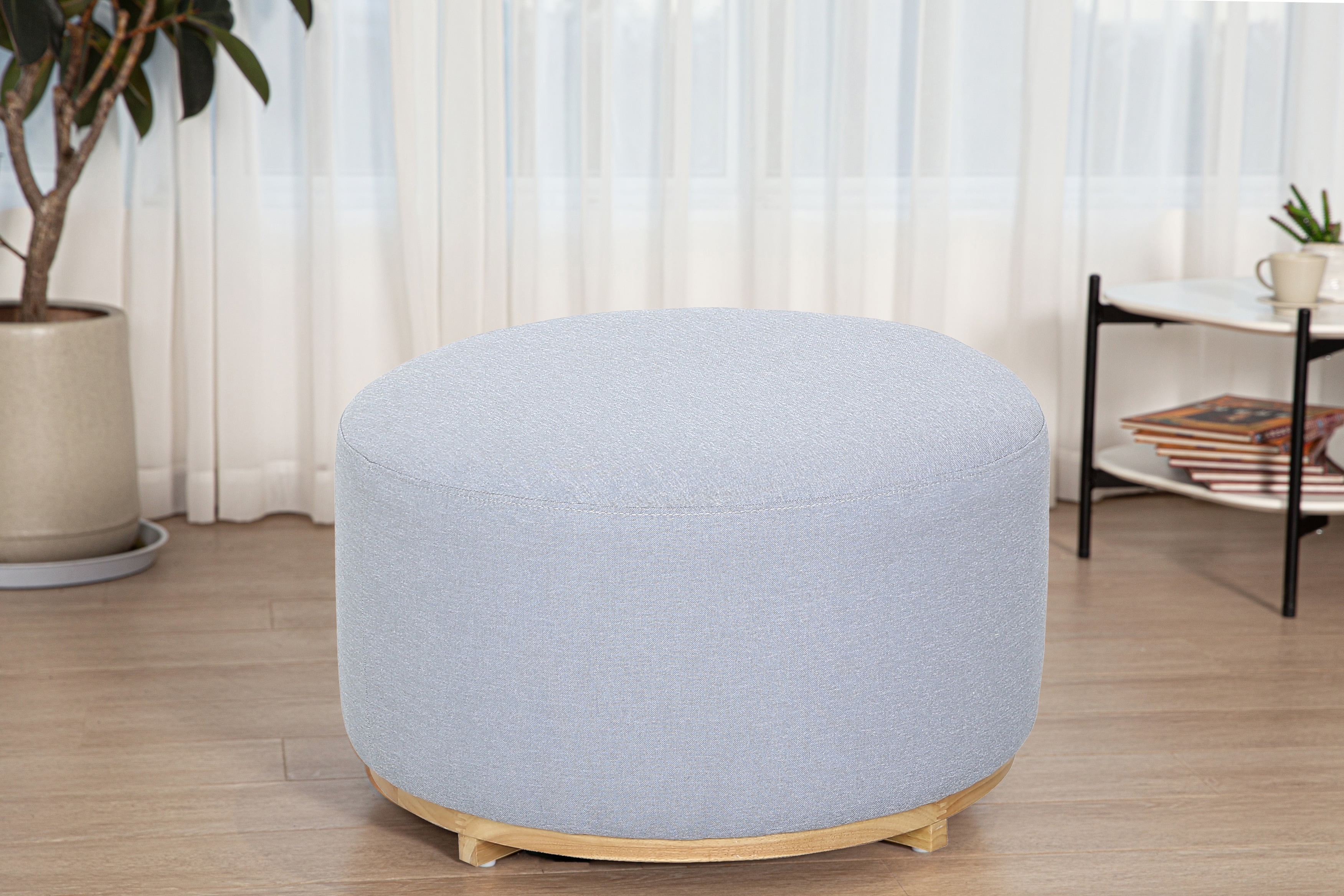 EXTRA COMFY 28" Modern Round Ottoman with Wood base - Light Gray ...