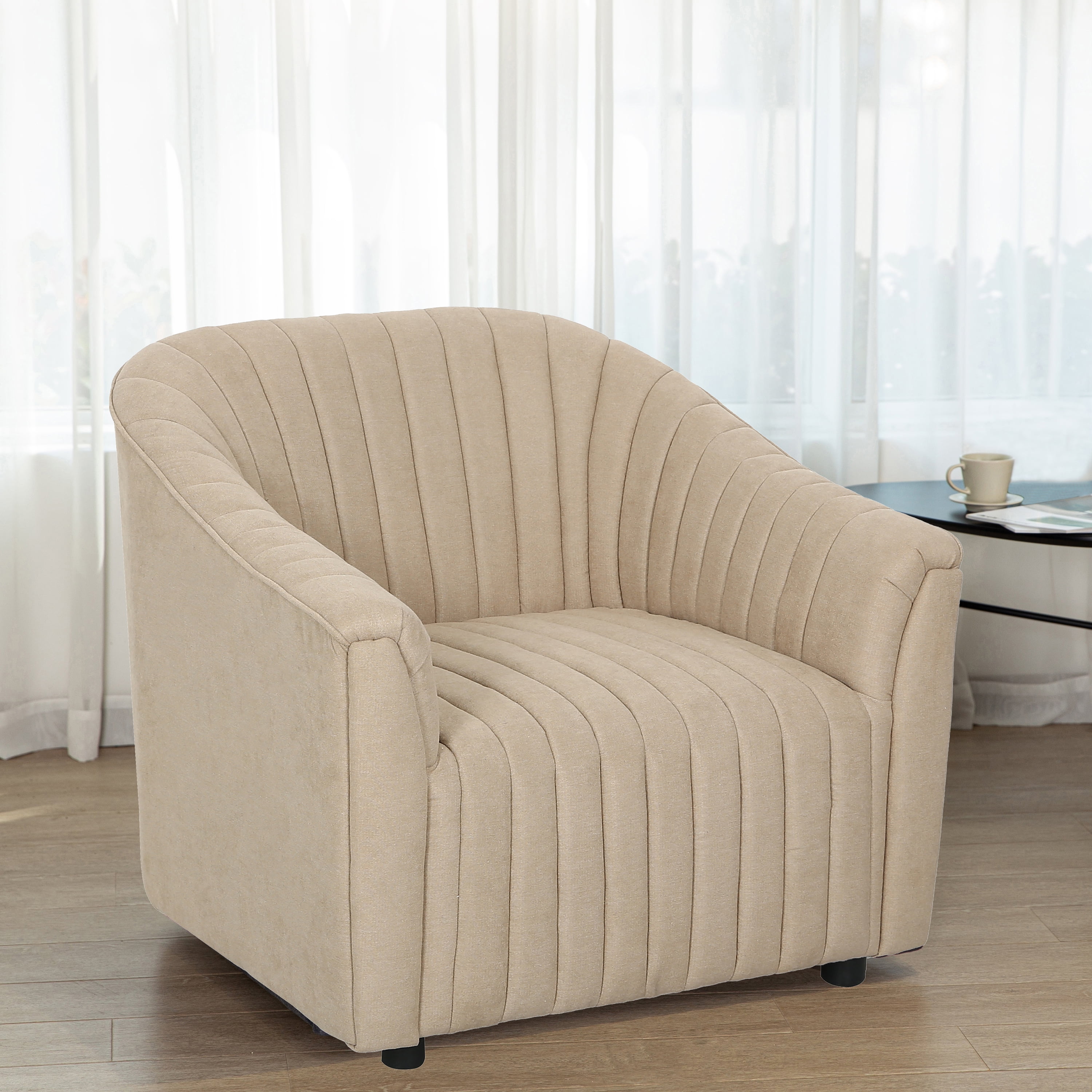 EXTRA COMFY Performance Velvet Channel Tufted Armchair - Camel ...