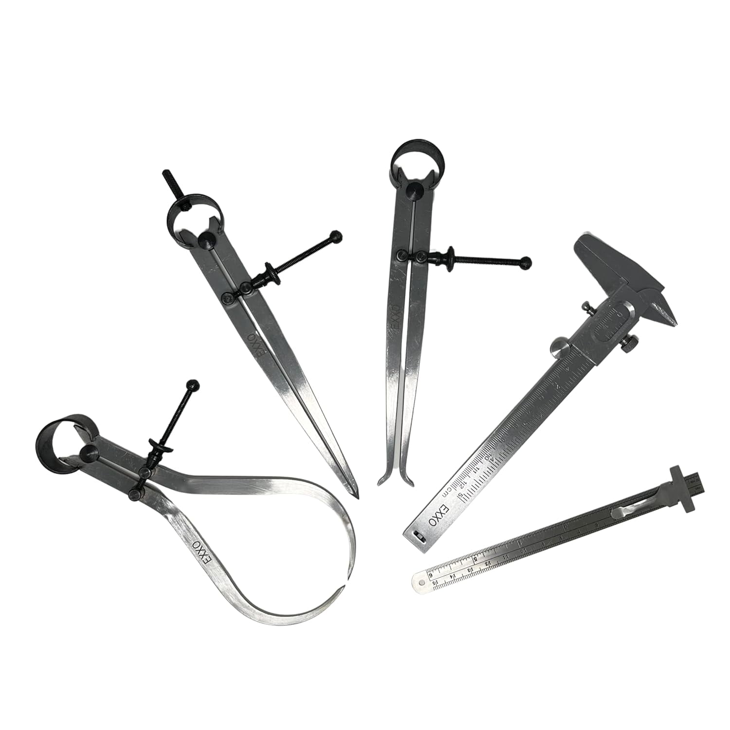 EXXO Tools Caliper Measuring Set - 5 Piece Inside and Outside Calipers ...