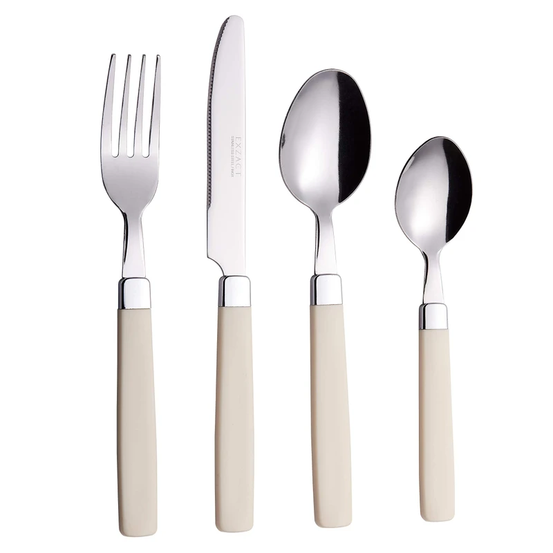 EXZACT 16-Piece Stainless Steel Cutlery Set - Coloured Handles (Cream ...