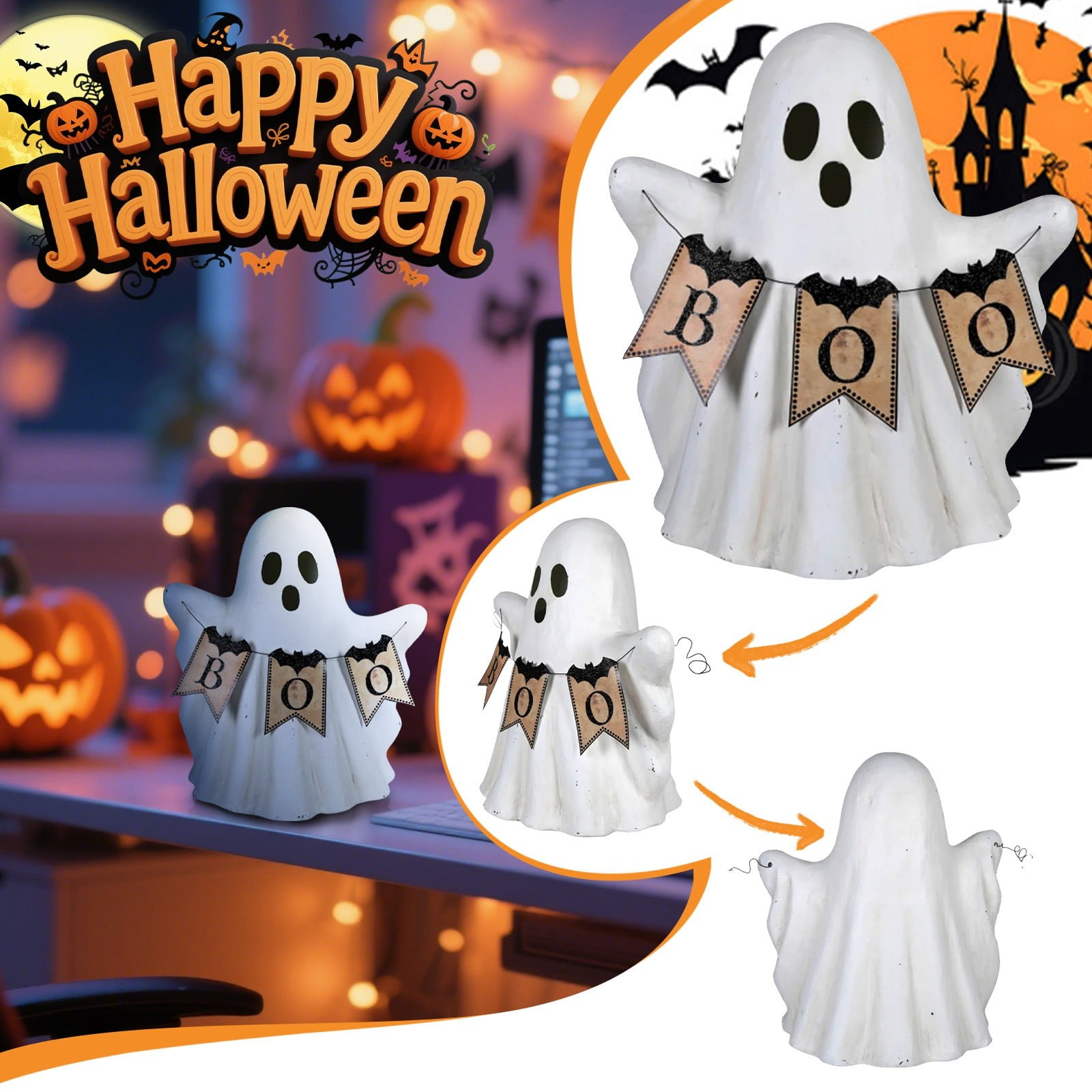 EXlal 2025 Halloween Ghost with Boo Figurine - Ghost Resin Figurine for ...