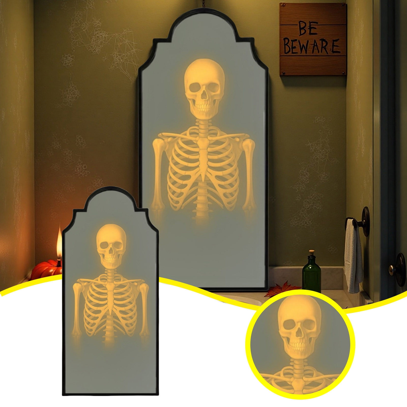 EXlal 2025 Halloween Novelty Ghost Mirror 13.7 Inches, Holographic ...