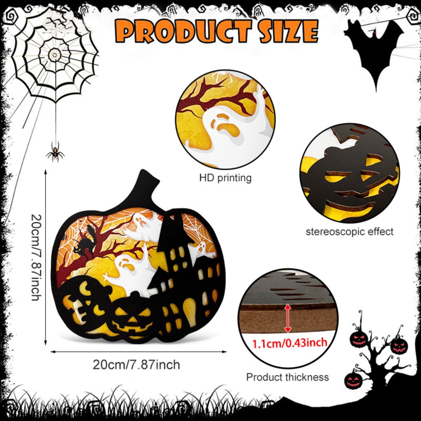EXlal 2025 Halloween Pumpkin Wooden Ornament, Handcrafted Wooden ...