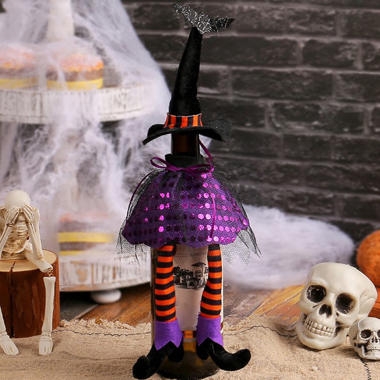 EXlal 2025 Halloween Witch Hat Wine Bottle Cover Ghost Festival Dinner ...