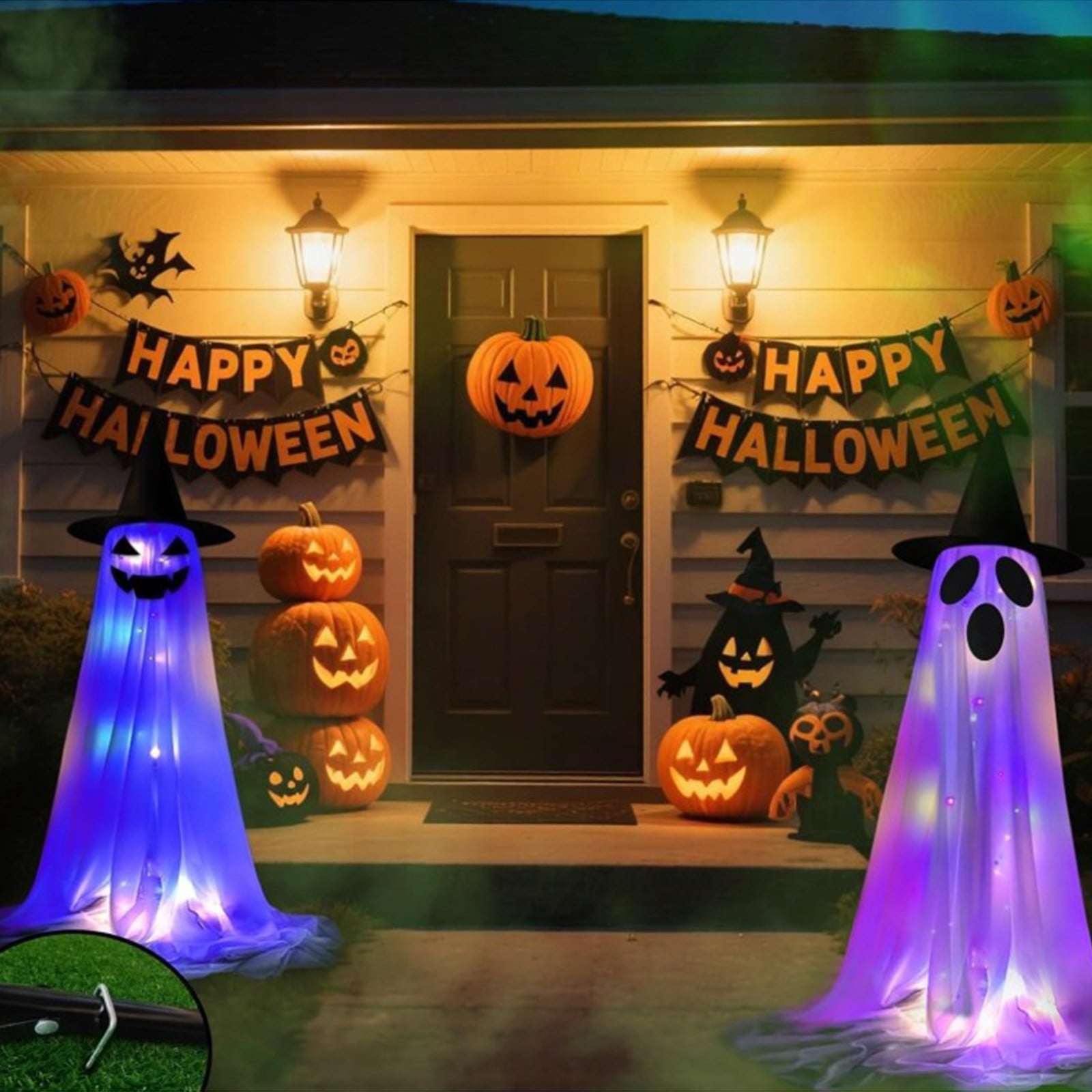 EXlal 2Pcs Halloween Ghost Decorations Outdoor 55 Inches, Cute Spooky ...