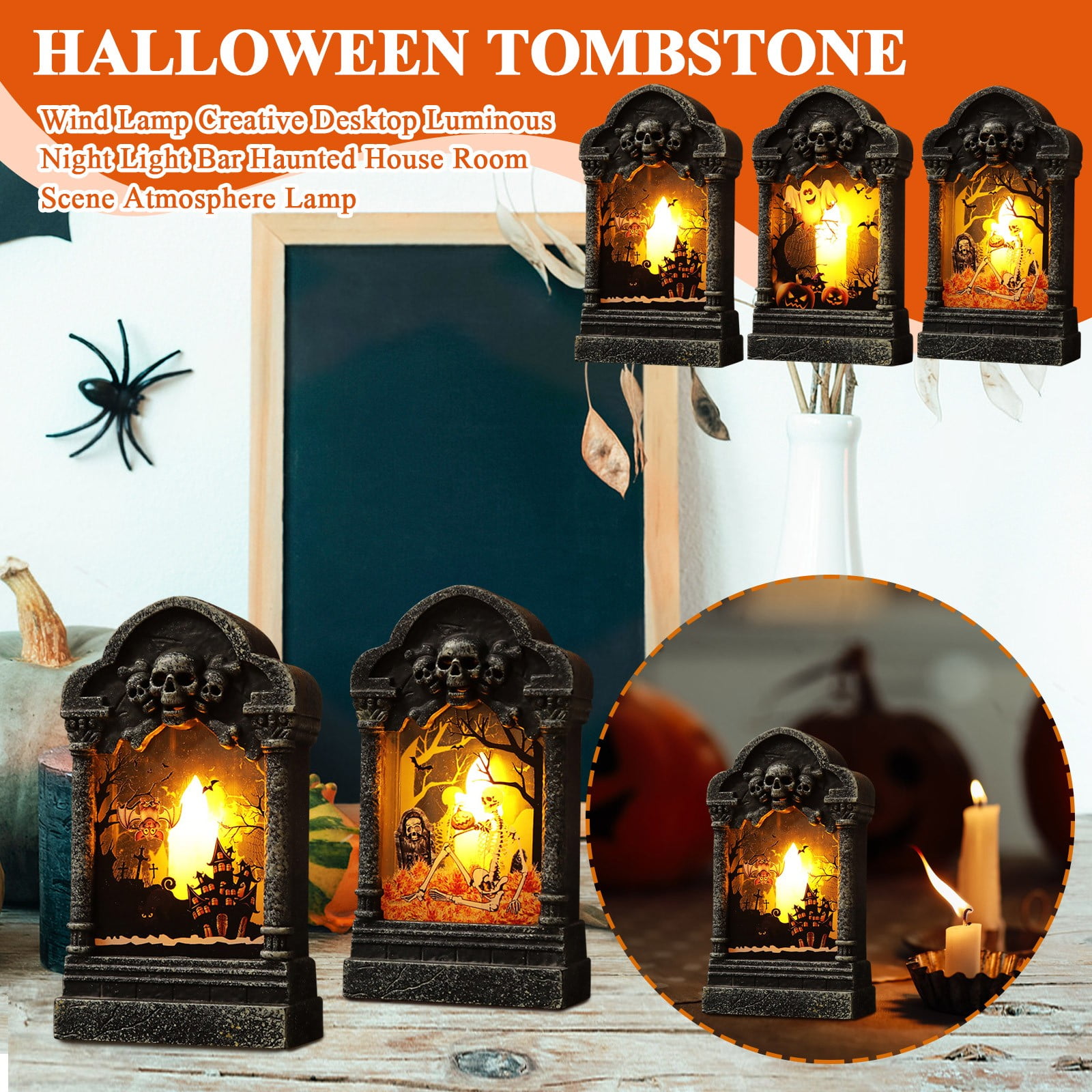 EXlal Halloween Led Graveyard Tombstones Halloween Headstone Light ...