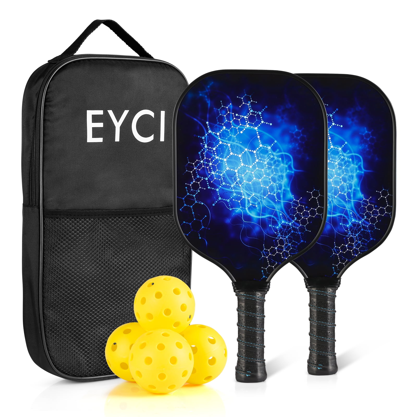 EYCI Pickleball Paddle Set - 2 Fiberglass Surface Rackets, 4 ...