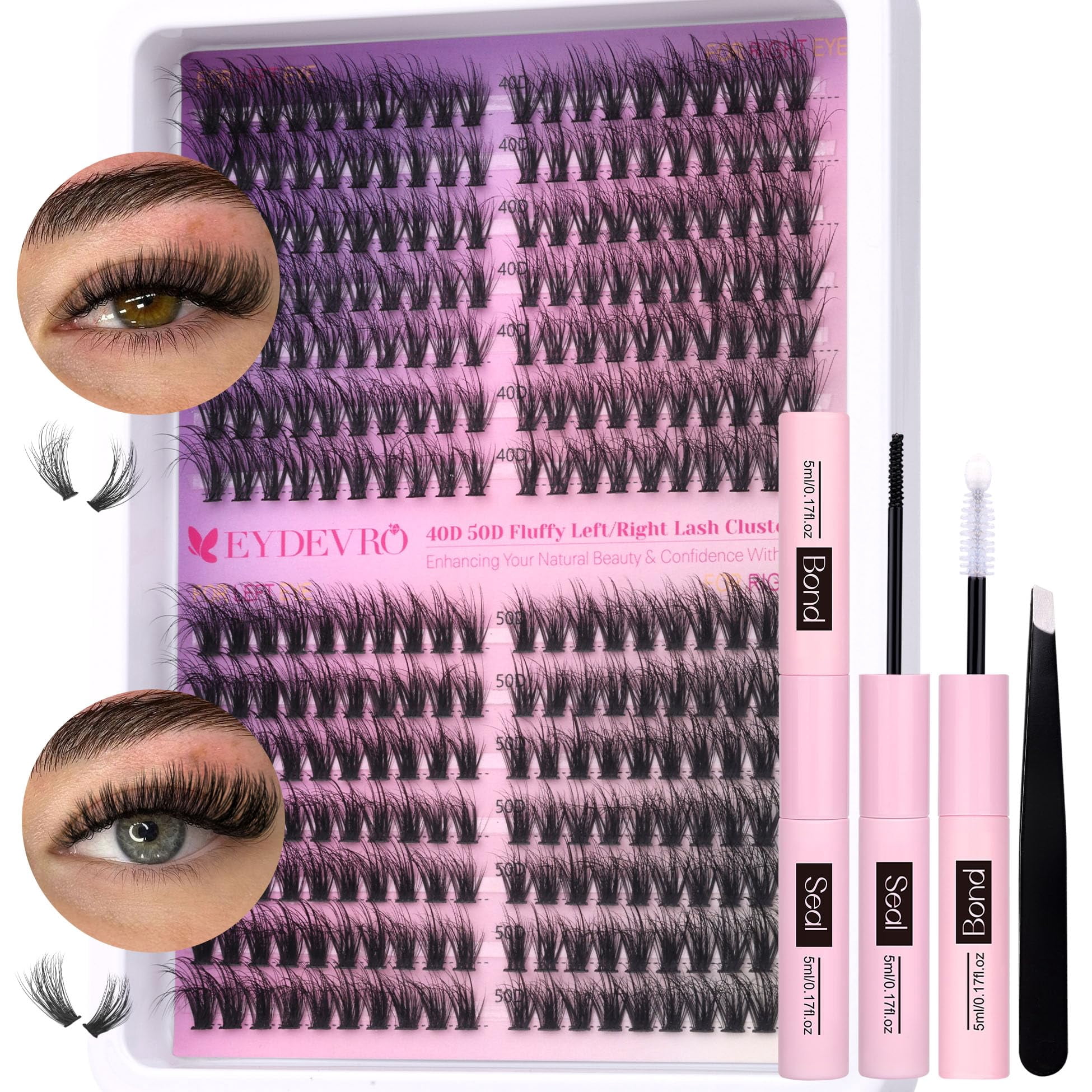 EYDEVRO Lash Clusters Kit AIF9 Natural Wispy Lash Kit 40D50D Eyelash ...
