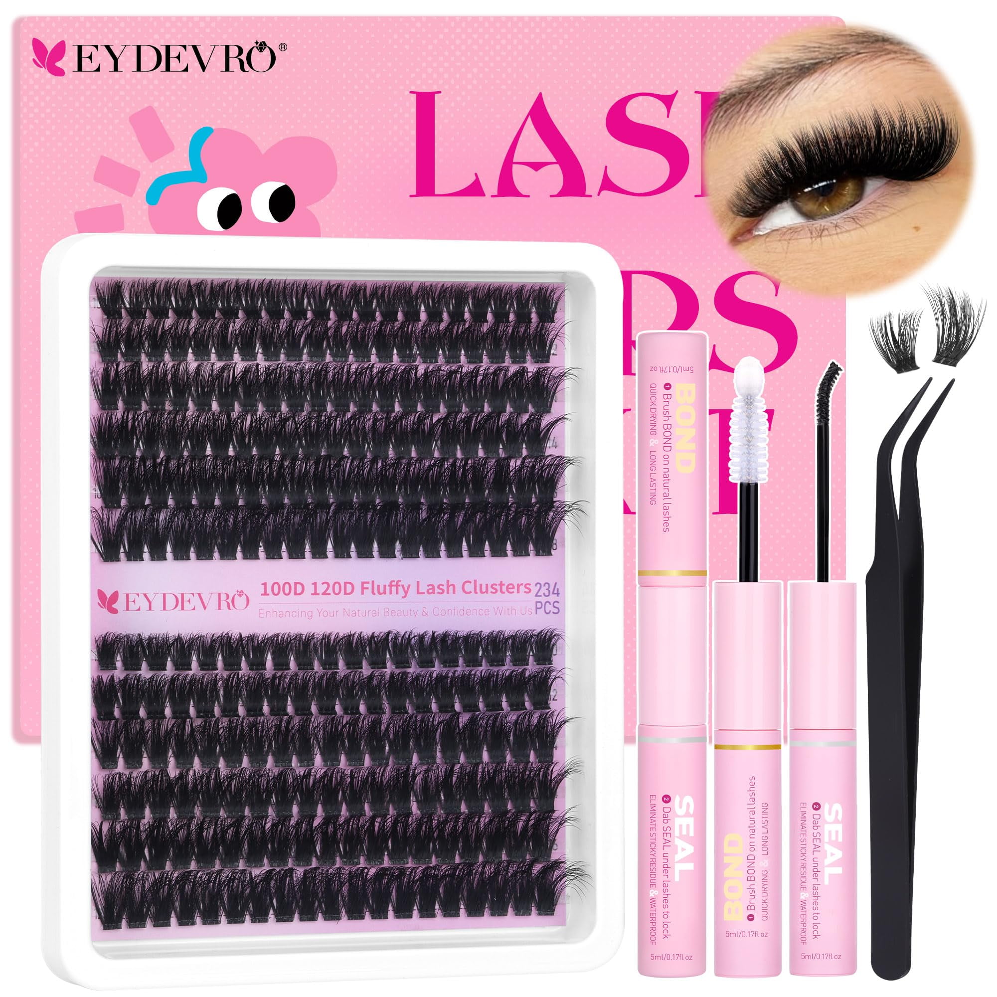 EYDEVRO Lash Clusters Kit SSF20 100D120D Volume Eyelash Clusters 10 ...