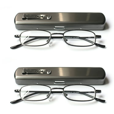 EYE ZOOM 2 Pack Compact Metal Rimless Reading Glasses with Light Slim ...