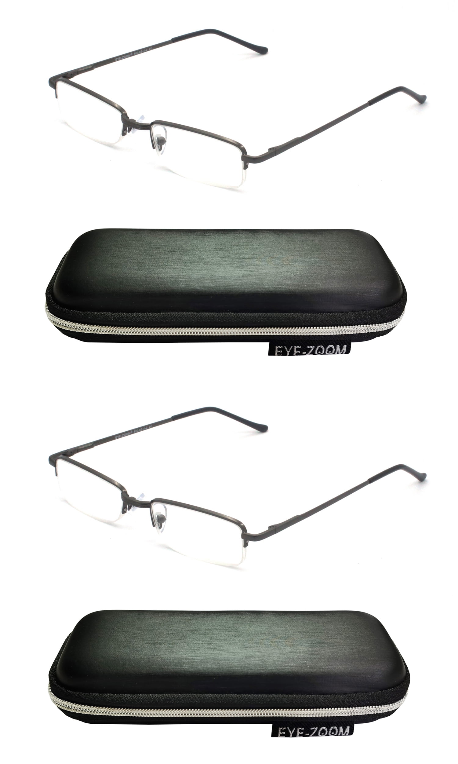 EYE ZOOM 2 Pack Reading Glasses Metal Rectangular Half Rimless Readers ...