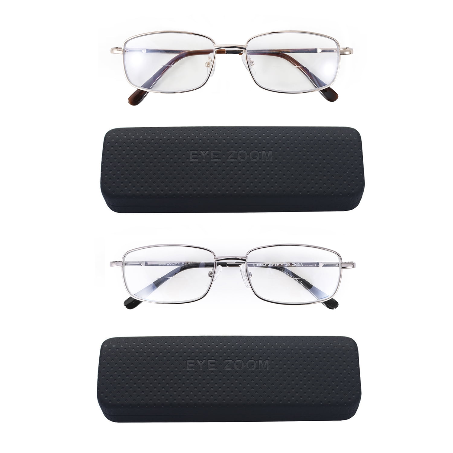 EYE ZOOM 2 Pack Unisex Metal Rectangular Blue Light Blocking Bifocal ...