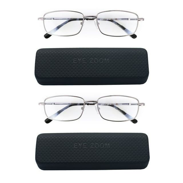 EYE ZOOM 2 Pack Unisex Metal Rectangular Blue Light Blocking Bifocal ...
