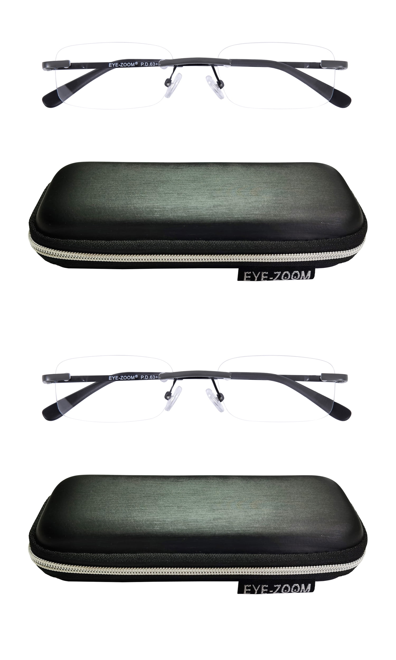 EYE ZOOM 2 Pack Unisex Rimless Metal Frame Reading Glasses with Case ...