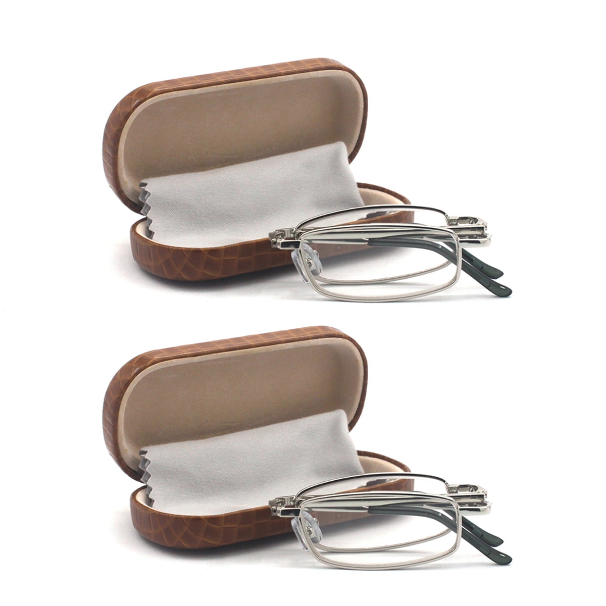 EYEZOOM 2 Pairs Compact Rectangular Metal Folding Reading Glasses with ...
