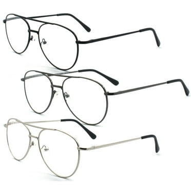 Oversize Full Metal Flat Top Aviator Glasses Clear Flat Lens 60mm ...